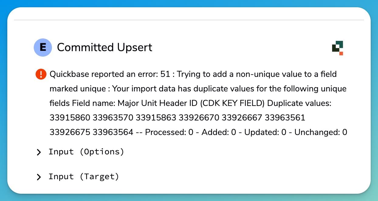 Pipeline error - Duplicate Key - does not exist | Qrew Discussions