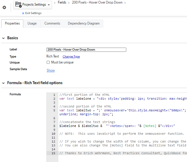 Rich text formula field does not show under rich text field options menu | Qrew Discussions